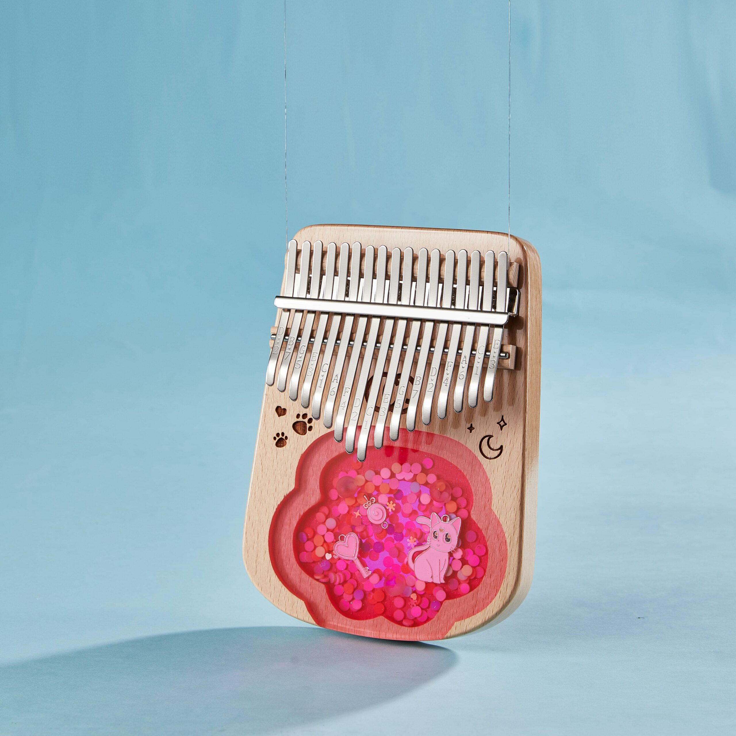 Cega 17 Keys Resin Pink Cat Kalimba Natural - Byla Music